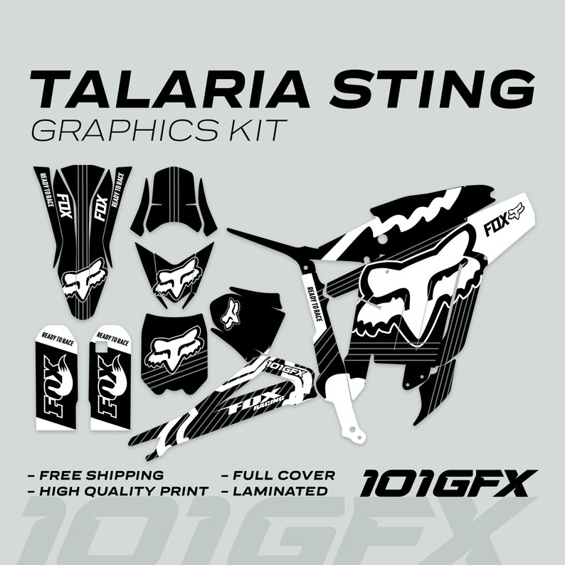 Talaria Sting R Graphics Kit FOX STRIPES Black White Decals Stickers ...