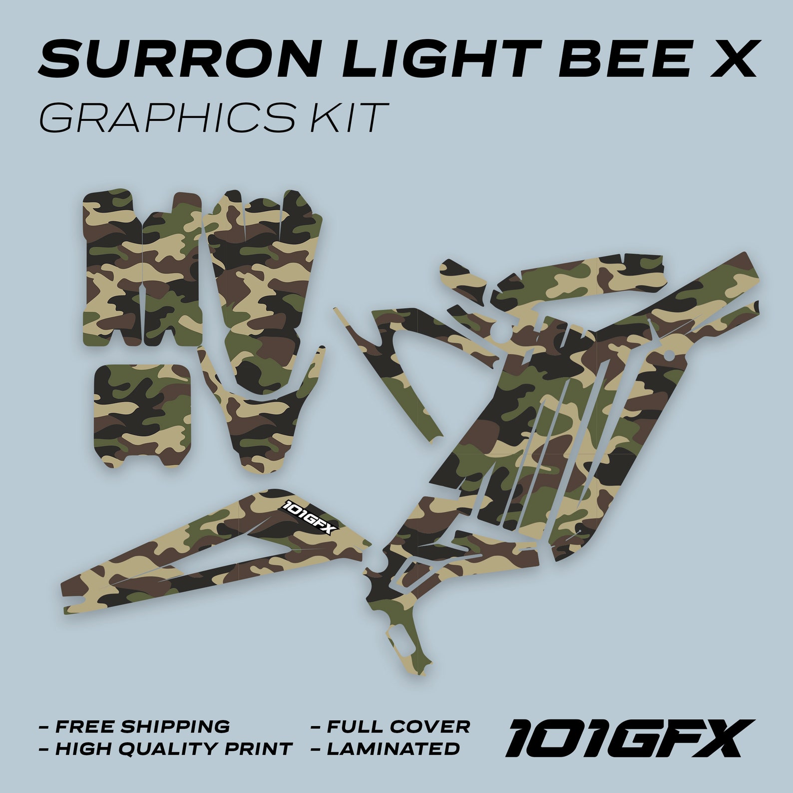 Surron Light Bee X Graphics Kit Camouflage Original CAMO Decals Stickers Laminated Thick Sur-ron ...