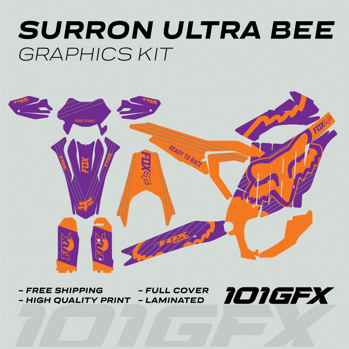 Surron Ultra Bee Graphics Kit FOX STRIPES Purple Orange Decals Stickers ...