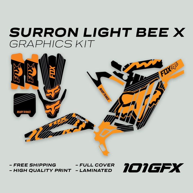 Surron Light Bee X Graphics Kit FOX STRIPES BLACK Orange Decals ...