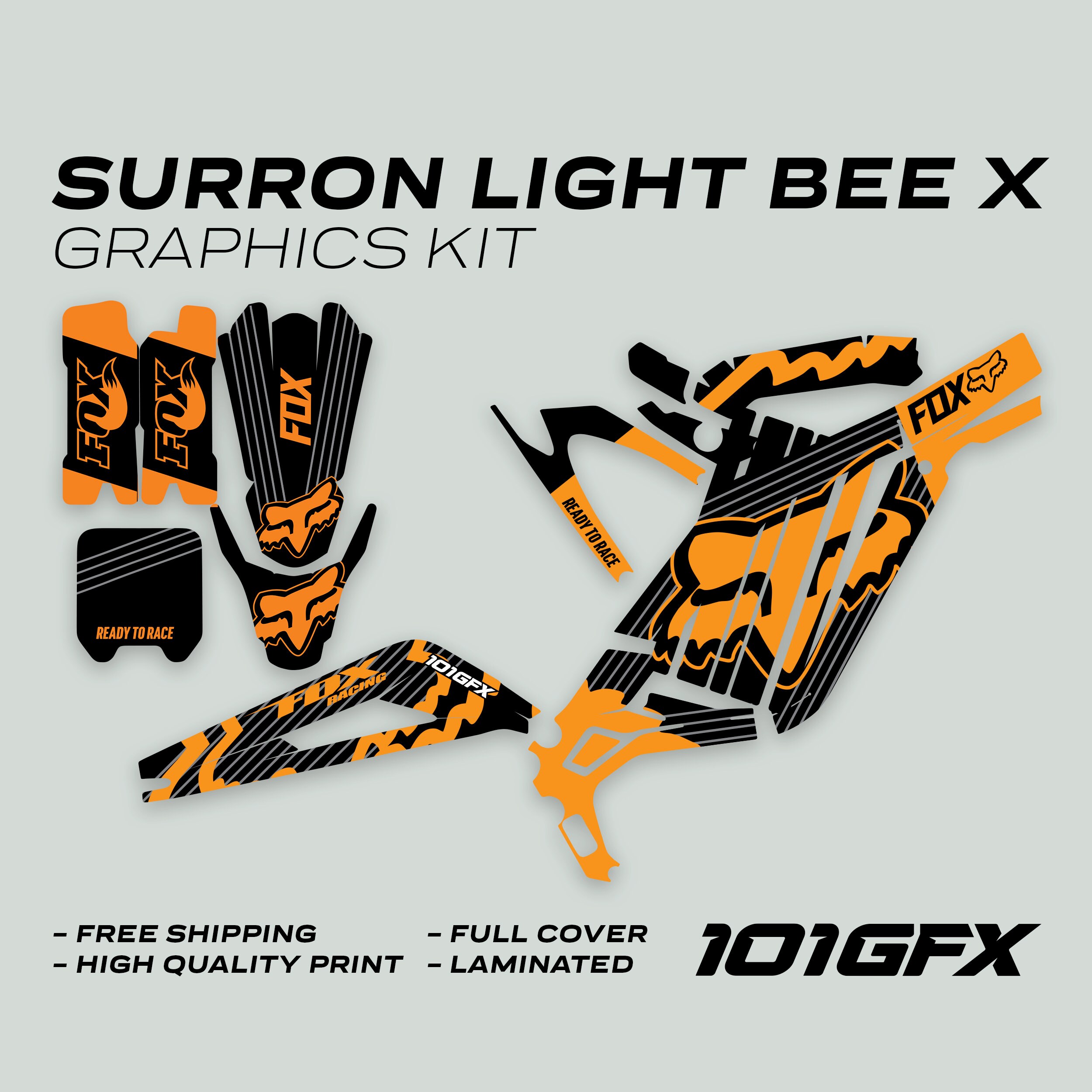 Surron Light Bee X Graphics Kit FOX STRIPES BLACK Orange Decals ...