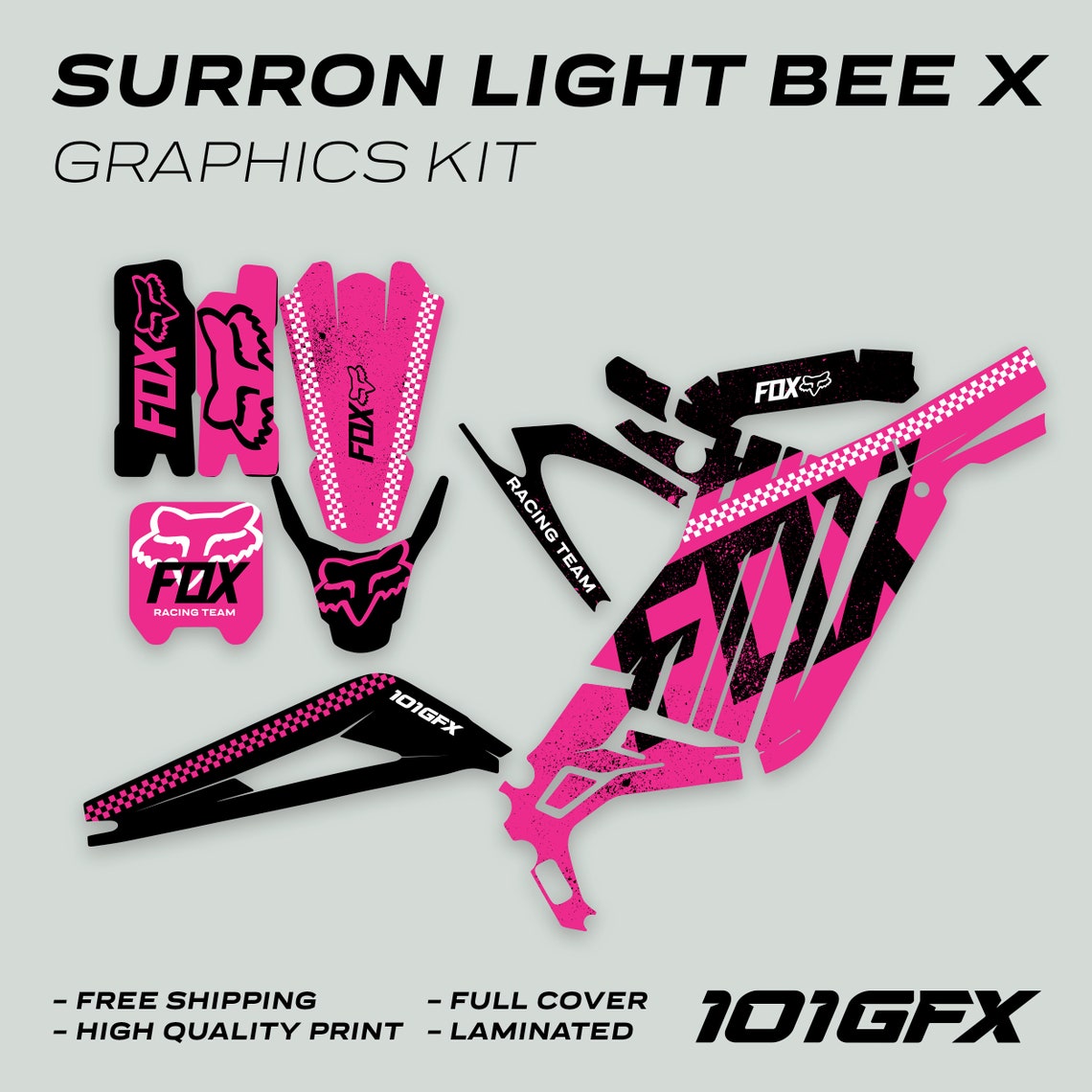 Surron Light Bee X Graphics Kit FOX DUST PINK Black Decals Stickers ...