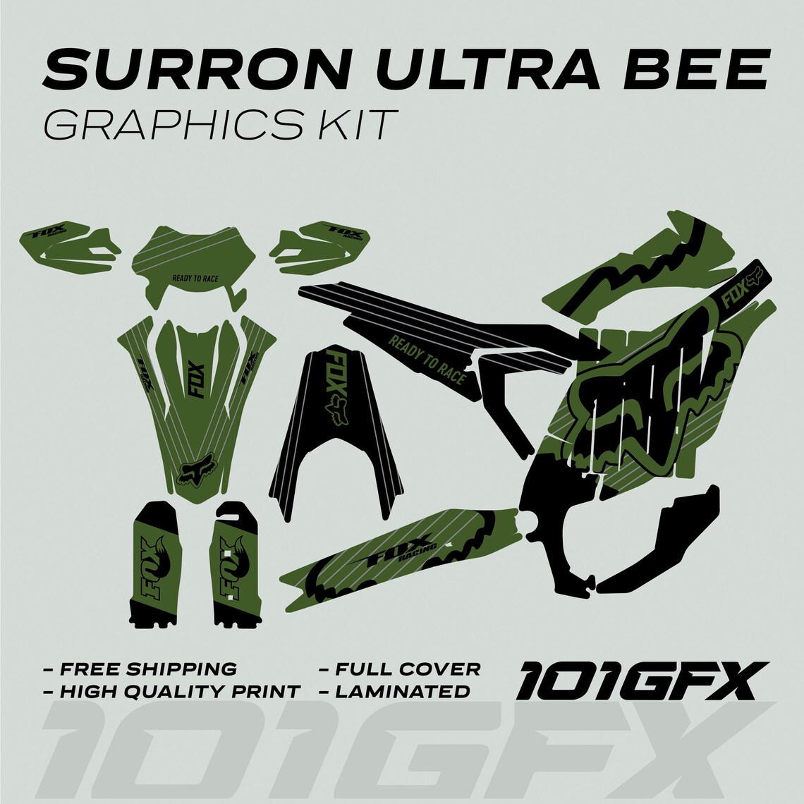 Surron Ultra Bee Graphics Kit FOX STRIPES Moss Black Decals Stickers ...
