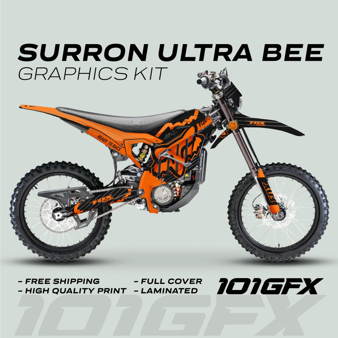 Surron Ultra Bee Graphics Kit FOX STRIPES Black Orange Decals Stickers ...