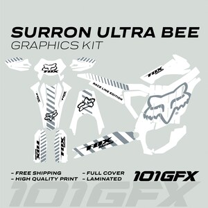 Surron Ultra Bee Graphics Kit FOX RACE LINE White Grey Decals Stickers ...