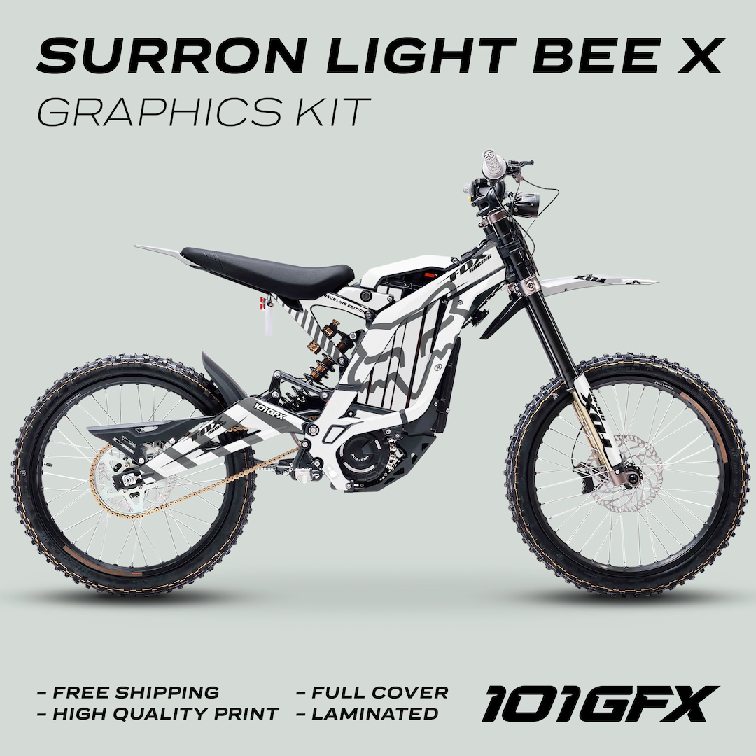 Surron Light Bee X Graphics Kit FOX RACE LINE White Grey Decals ...