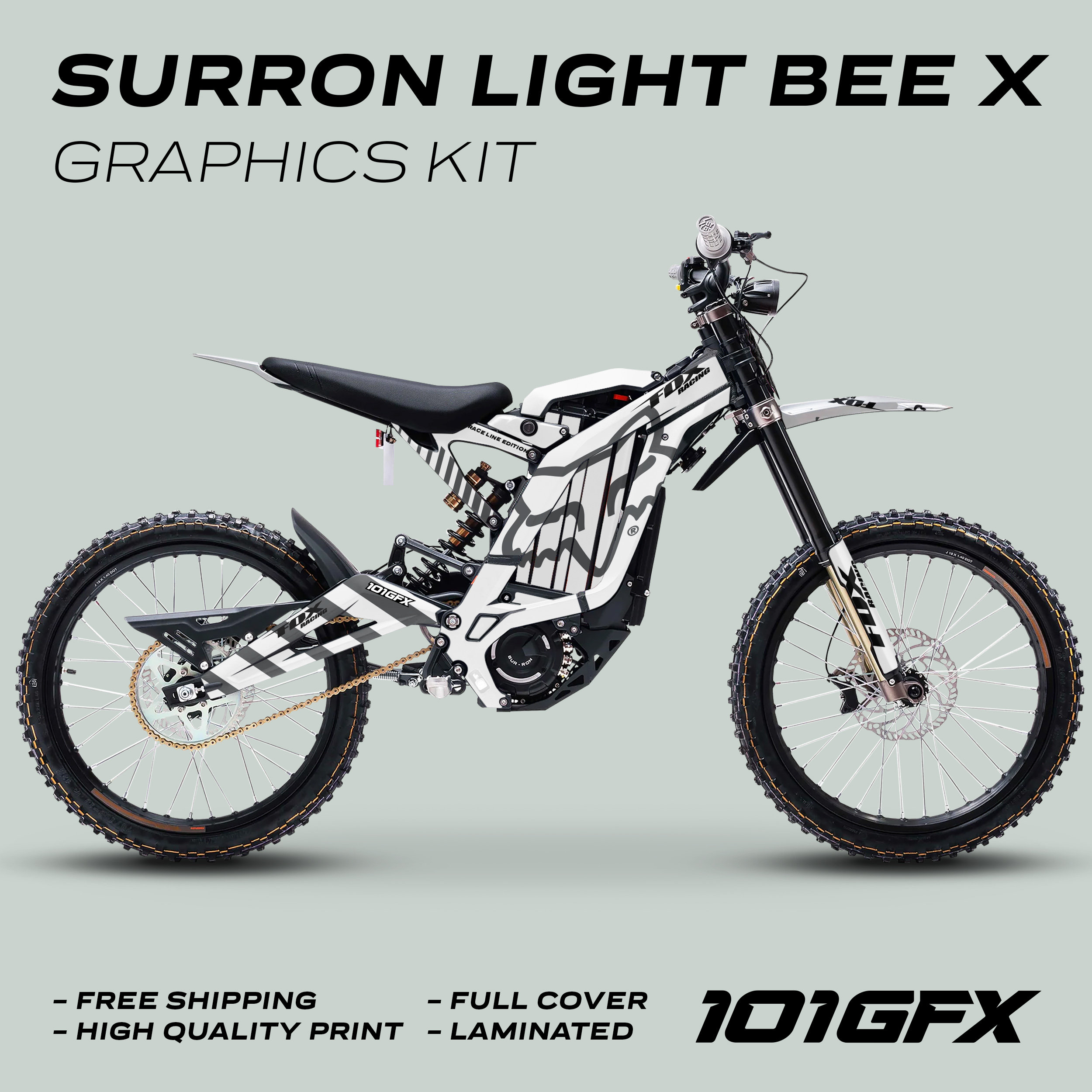 Surron Light Bee X Graphics Kit FOX RACE LINE White Grey Decals ...