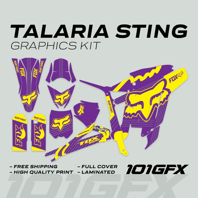 Talaria Sting R Graphics Kit FOX STRIPES Purple Yellow Decals Stickers ...