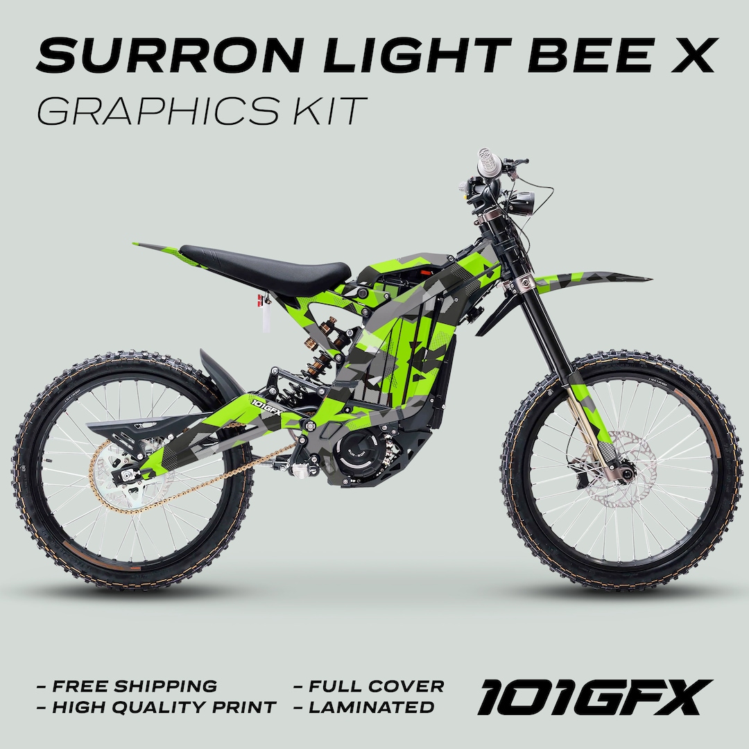 Surron Light Bee X Graphics Kit GEOTECH Green Decals Stickers Laminated ...