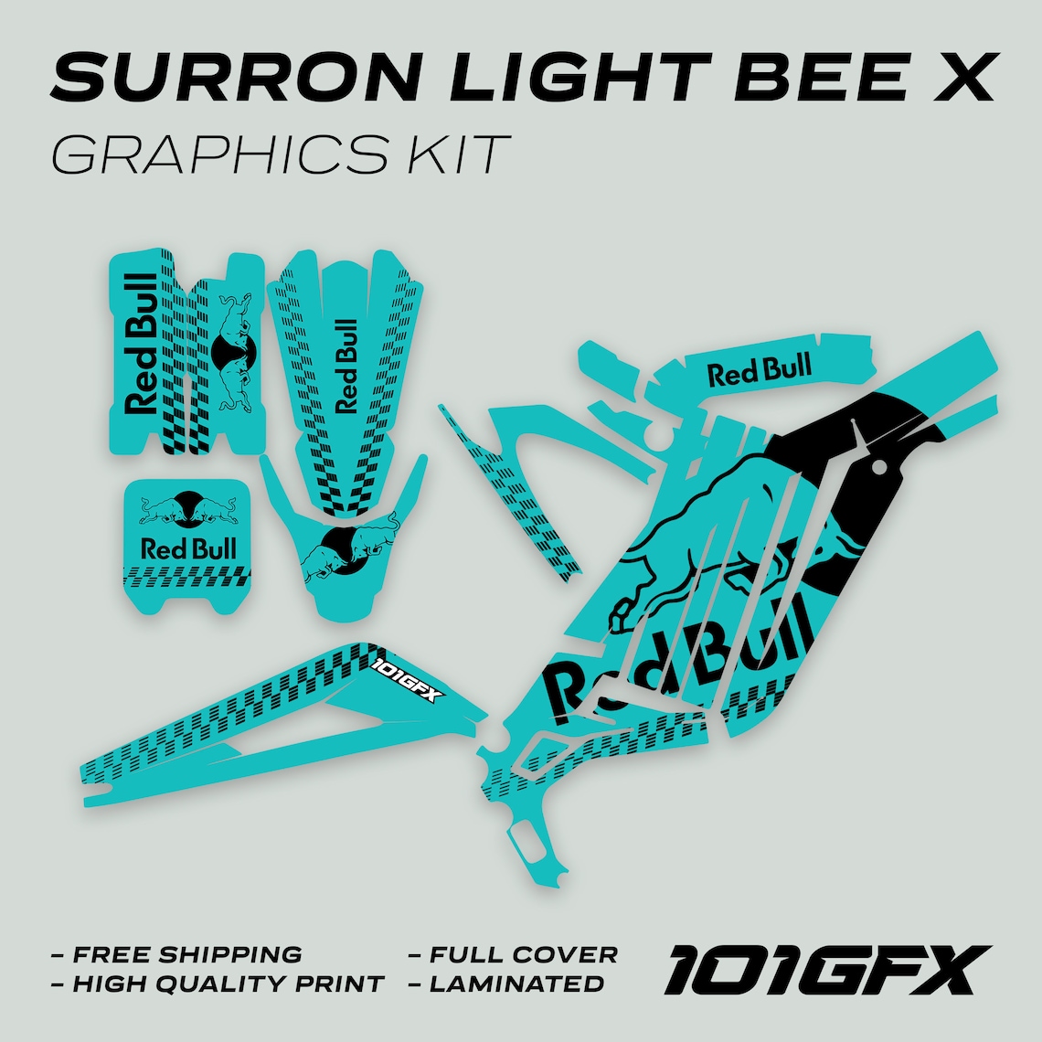 Surron Light Bee X Graphics Kit REDBULL MONO MINT Black Decals Stickers ...