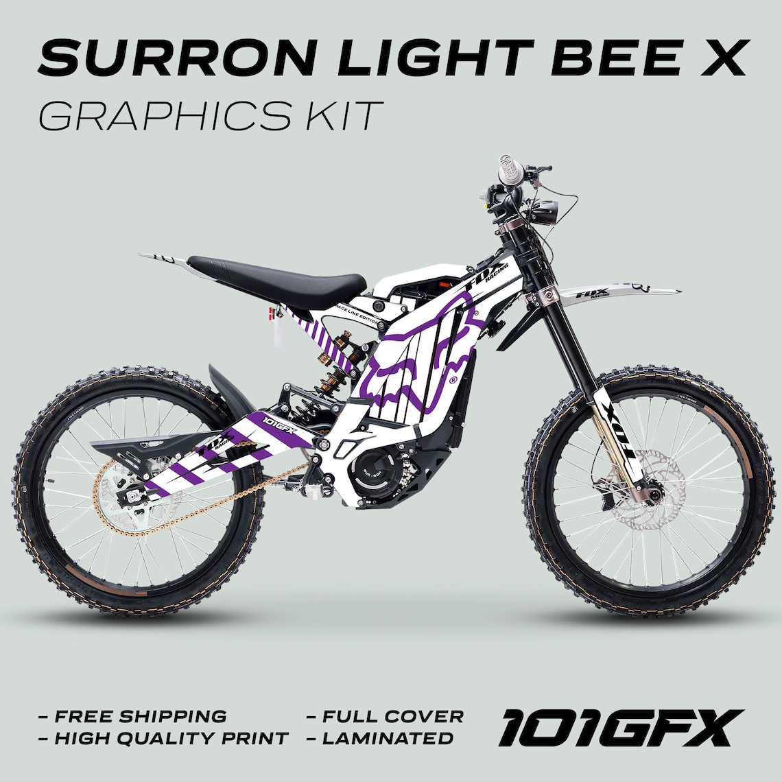 Surron Light Bee X Graphics Kit FOX RACE LINE White Purple Decals ...