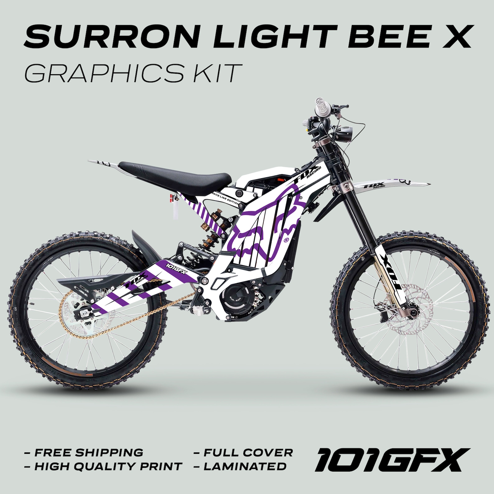 Surron Light Bee X Graphics Kit FOX RACE LINE White Purple Decals ...