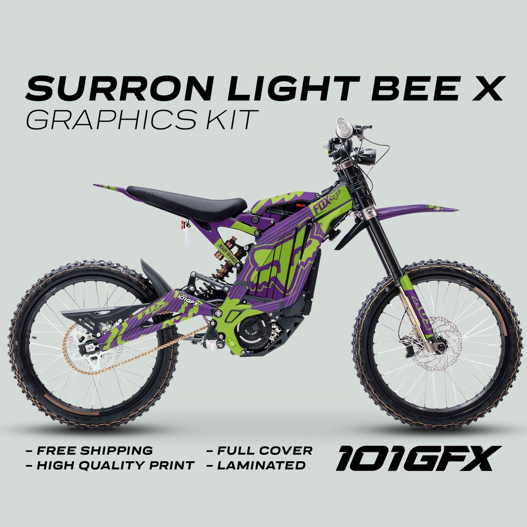 Surron Light Bee X Graphics Kit FOX STRIPES PURPLE Green Decals ...