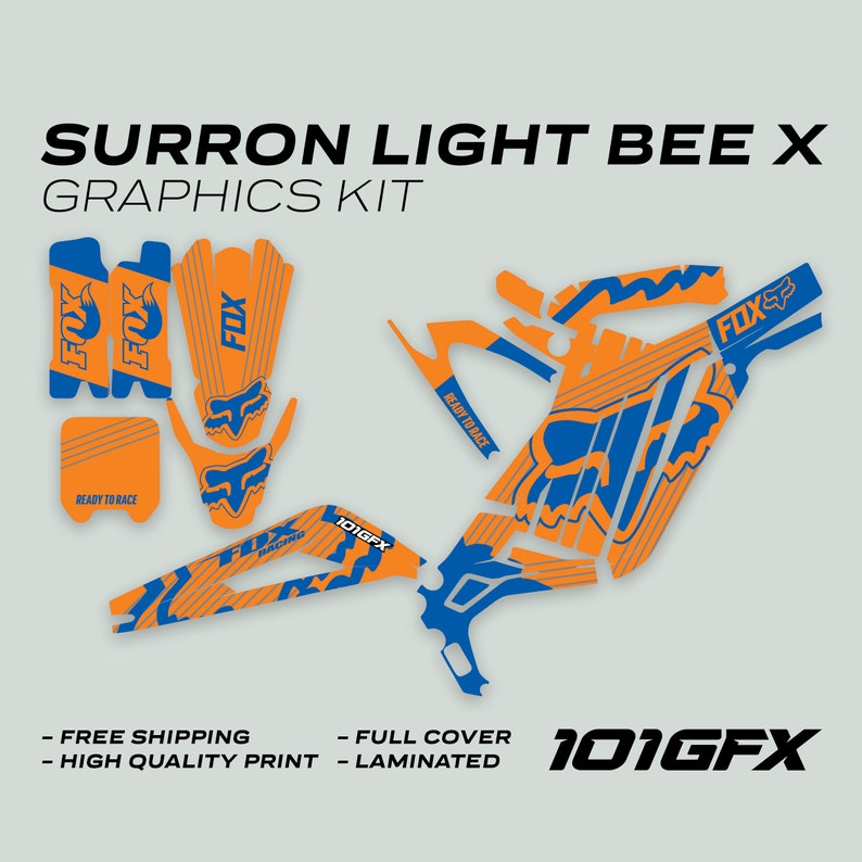 Surron Light Bee X Graphics Kit FOX STRIPES ORANGE Blue Decals Stickers ...