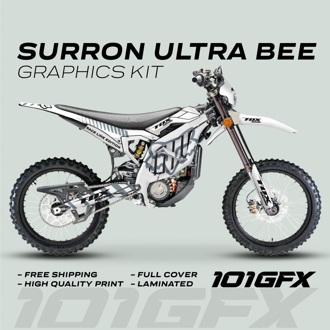 Surron Ultra Bee Graphics Kit FOX RACE LINE White Grey Decals Stickers ...