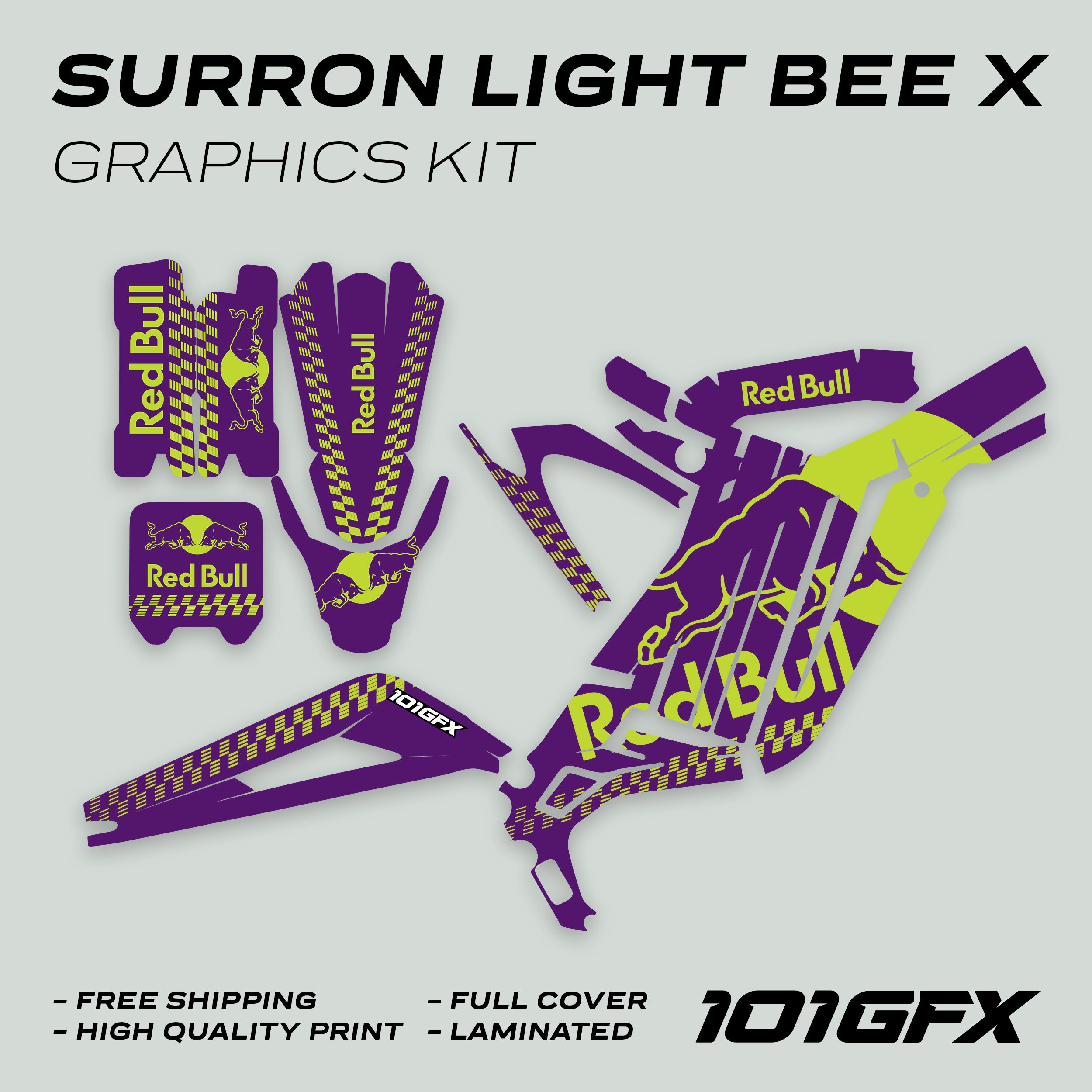 Surron Light Bee X Graphics Kit R BULL MONO Purple Green Decals ...