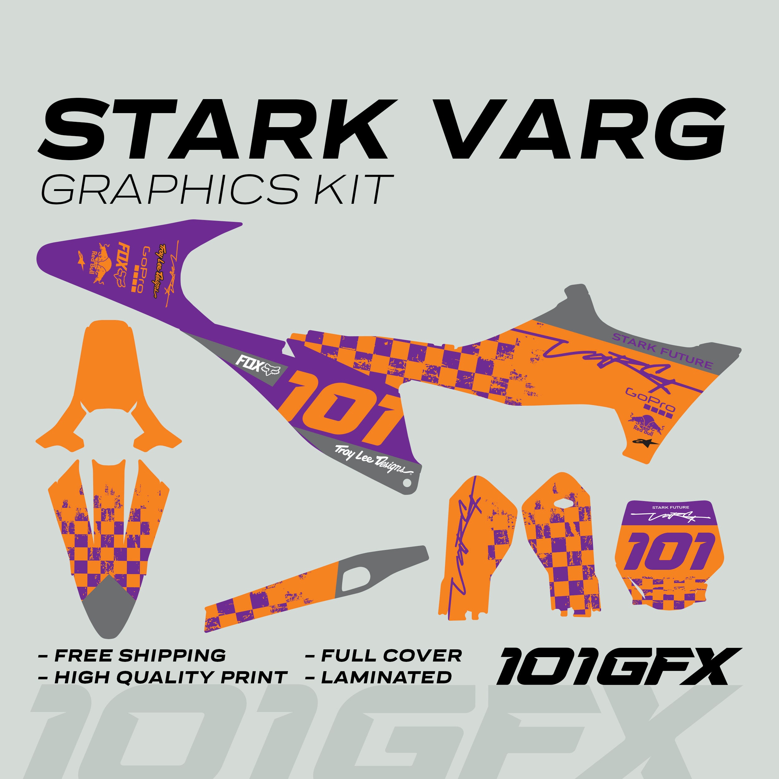 Stark Varg Graphics Kit RACE PURPLE ORANGE Decals Stickers Laminated ...