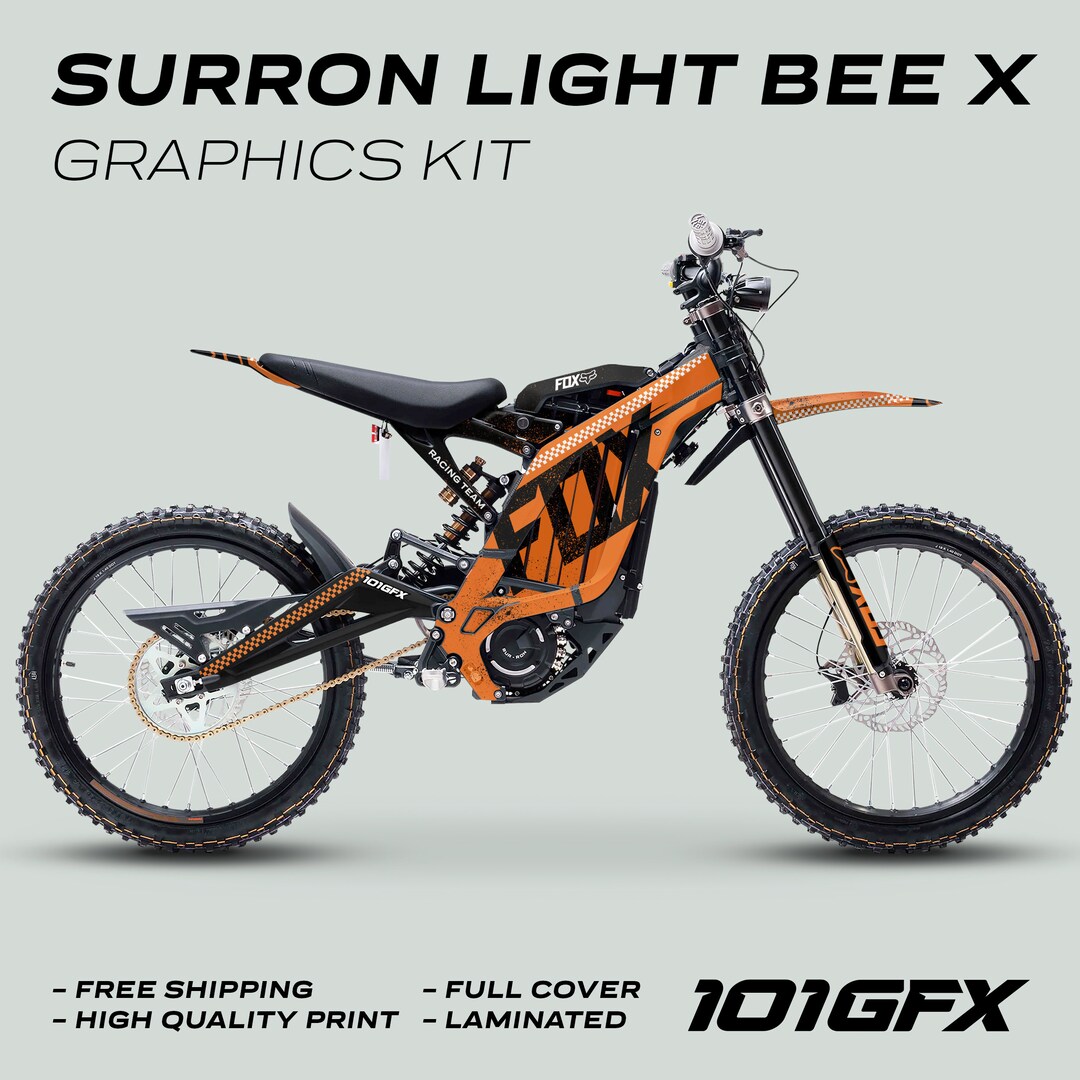 Surron Light Bee X Graphics Kit FOX DUST ORANGE Black Decals Stickers ...