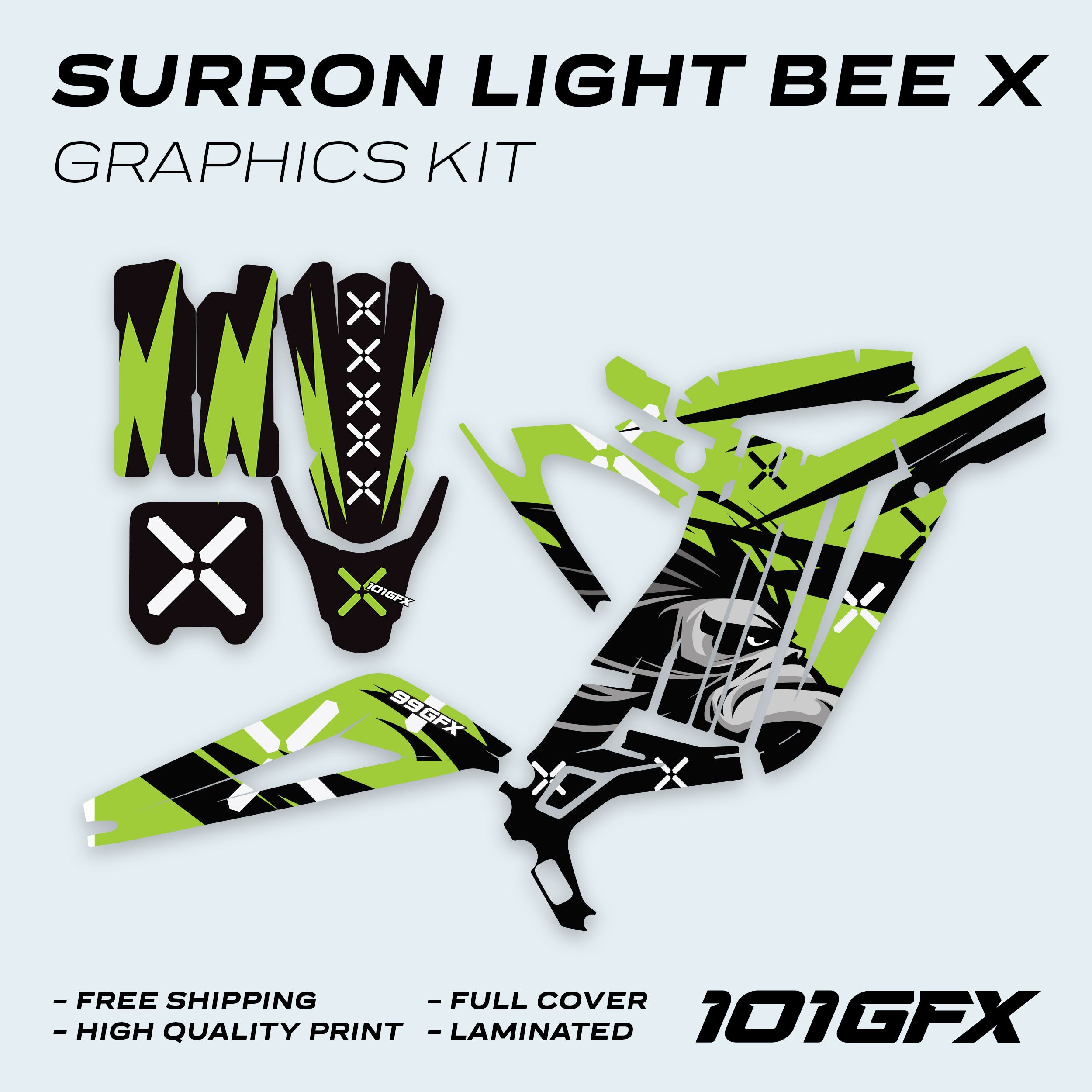 Surron Light Bee X Graphics Kit CRAZY MONKEY Green Decals Stickers ...