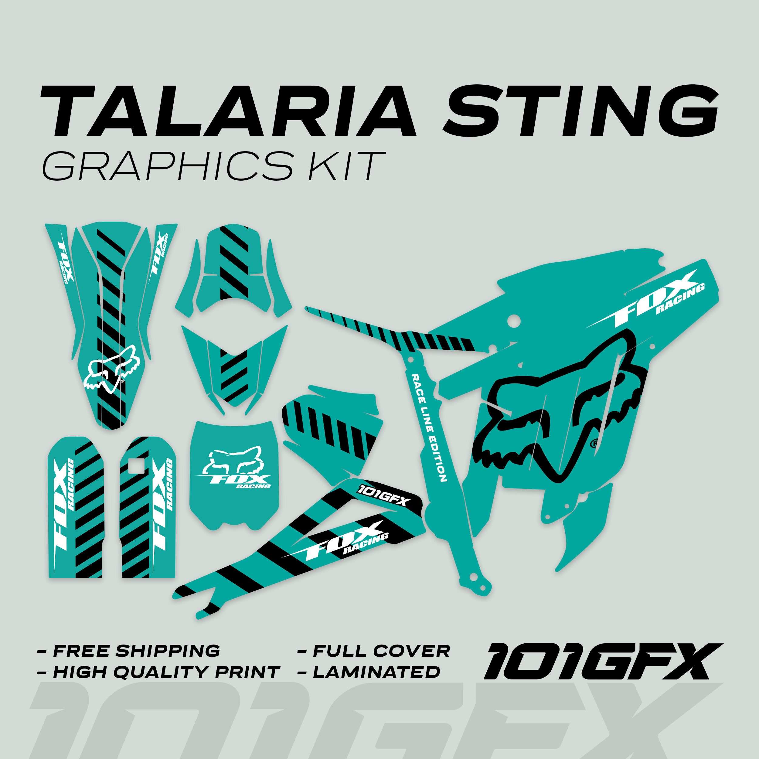 Talaria Sting MX3 MX4 Graphics Kit FOX Raceline MINT BLACK Decals ...