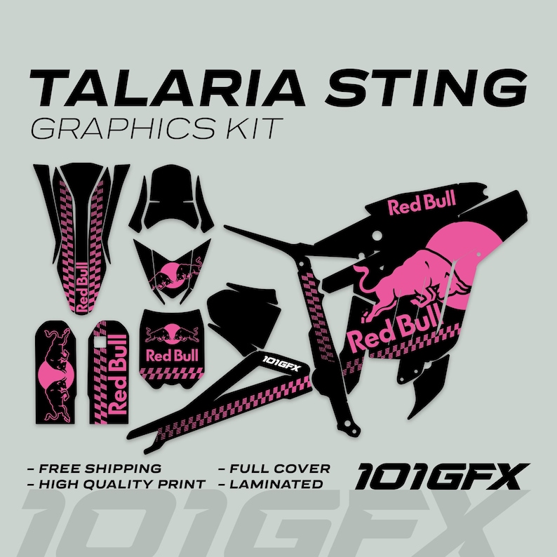 Talaria Sting R Graphics Kit R BULL MONO BLACK Pink Decals Stickers ...