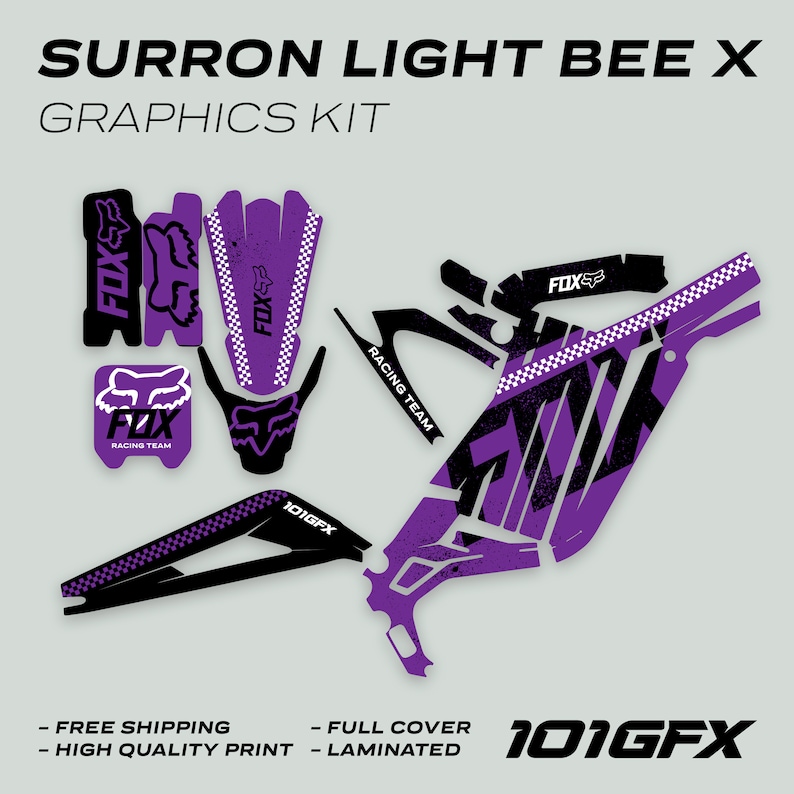 Surron Light Bee X Graphics Kit FOX DUST PURPLE Black Decals Stickers ...