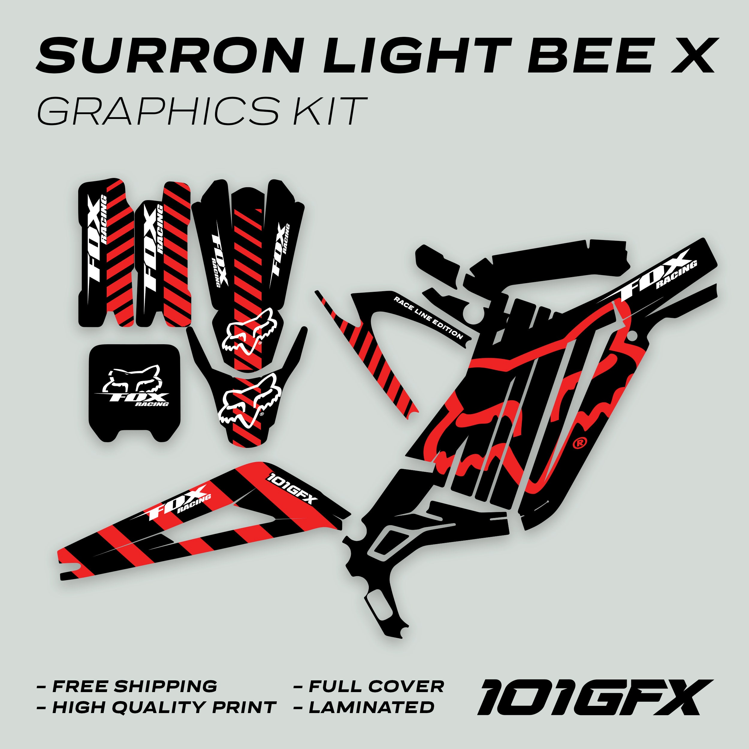 Surron Light Bee X Graphics Kit FOX RACE LINE Black Red Decals - Etsy