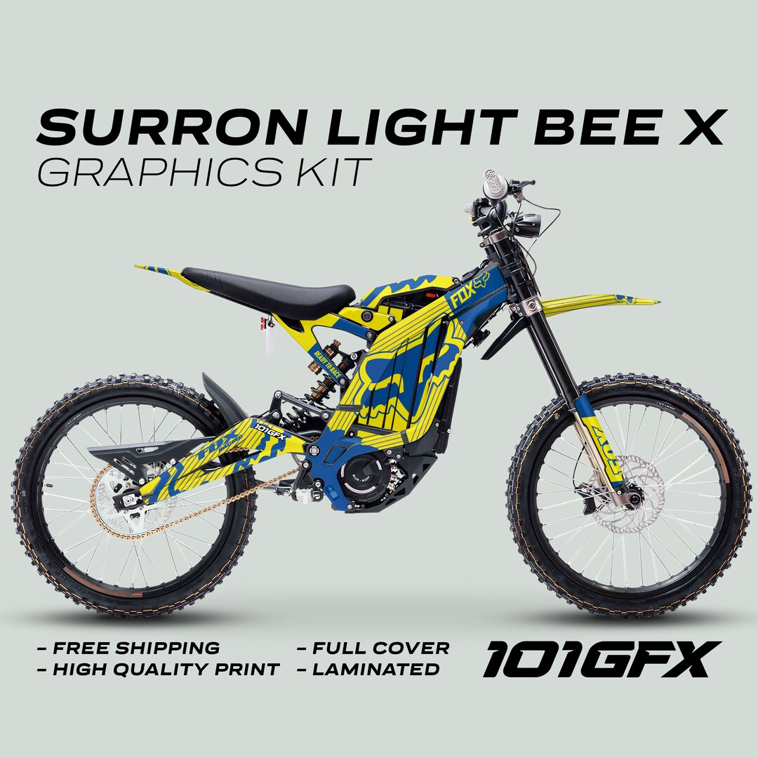 Surron Light Bee X Graphics Kit FOX STRIPES YELLOW Blue Decals Stickers ...
