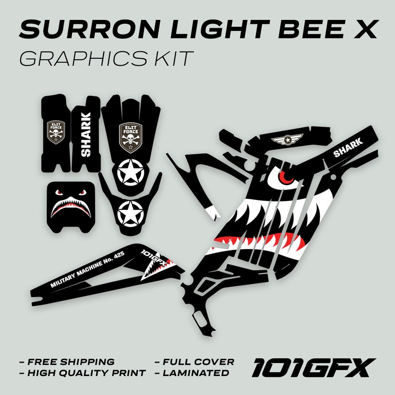 Surron Light Bee X Graphics Kit MILITARY SHARK BLACK Decals Stickers ...