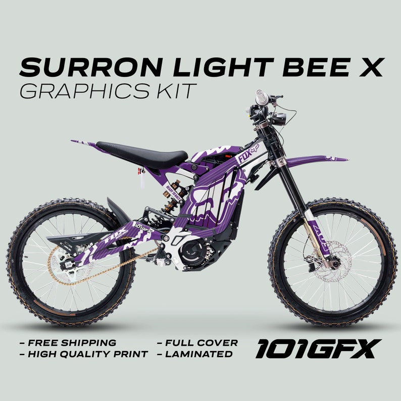 Surron Light Bee X Graphics Kit FOX STRIPES PURPLE White Decals ...