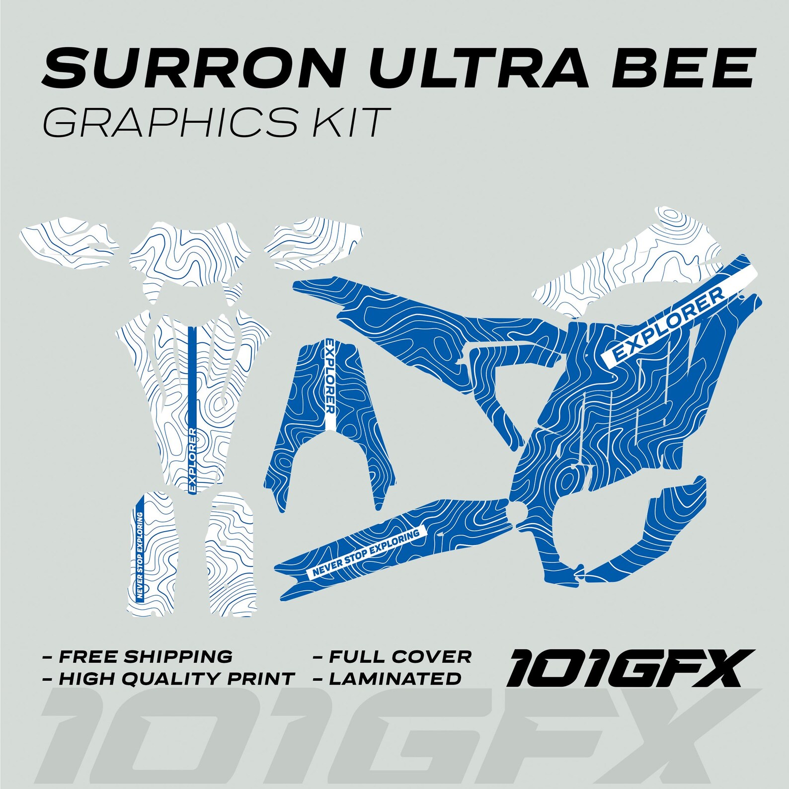 Surron Ultra Bee Graphics Kit EXPLORER BLUE WHITE Explore Altitude ...