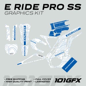 E Ride Pro SS Graphics Kit EXPLORER White Blue Decals Stickers ...