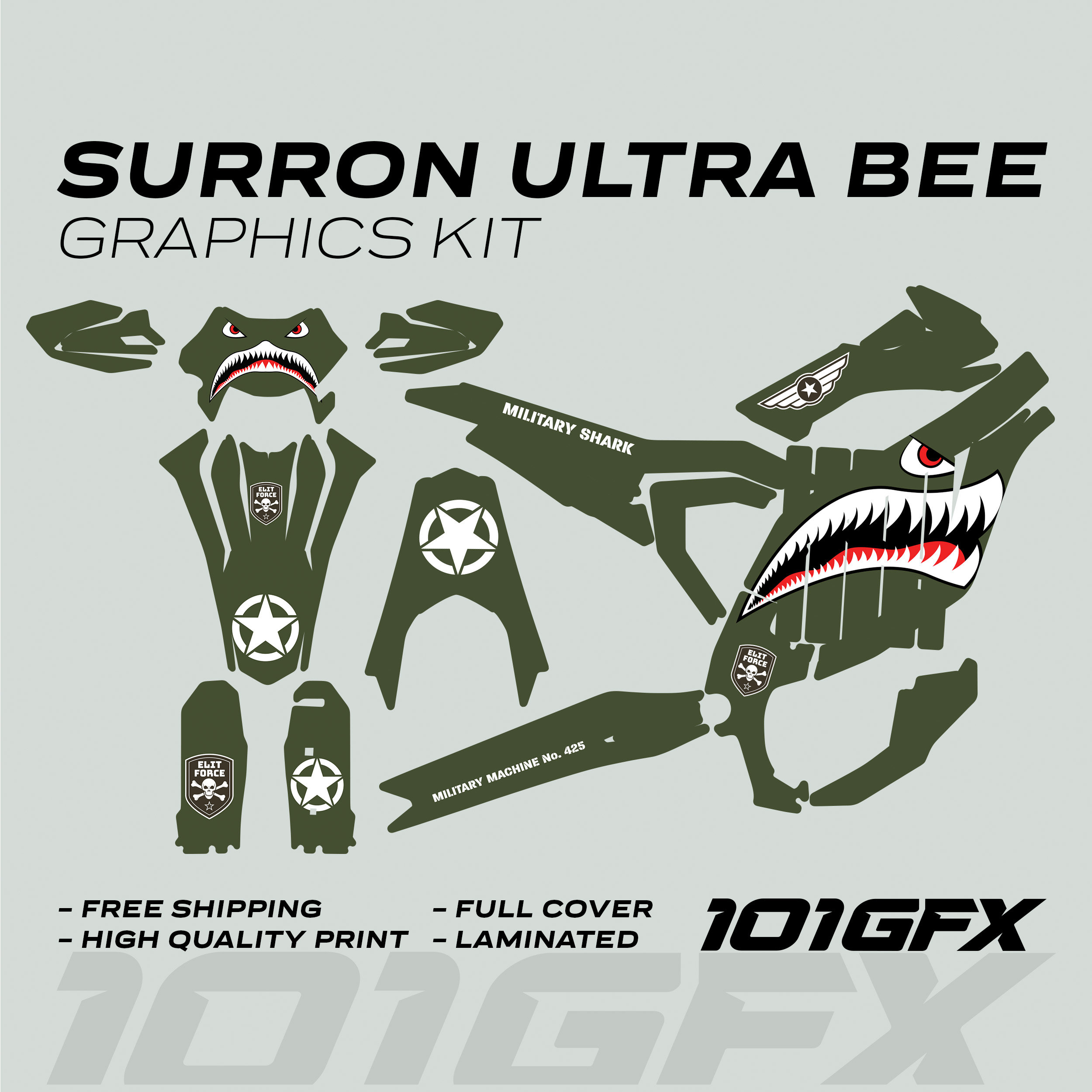 Surron Ultra Bee Graphics Kit MILITARY SHARK OLIVE Army Camouflage ...