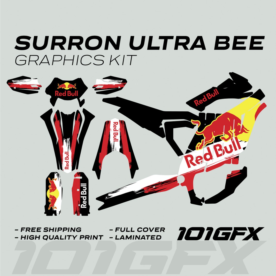 Surron Ultra Bee Graphics Kit R BULL RACE BLACK Decals Stickers ...