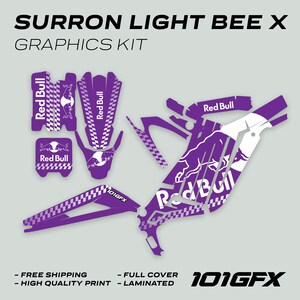 Surron Light Bee X Graphics Kit R BULL MONO PURPLE White Decals ...