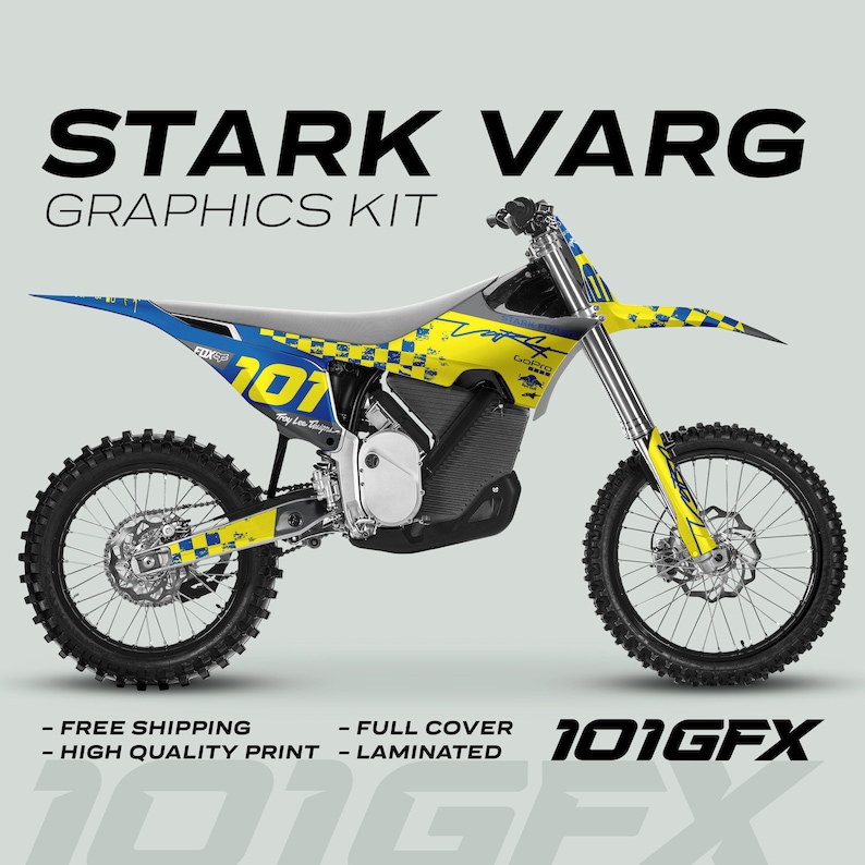 Stark Varg Graphics Kit RACE BLUE YELLOW Decals Stickers Laminated Race ...