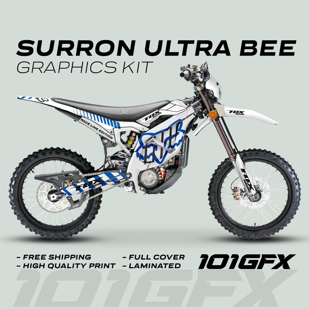 Surron Ultra Bee Graphics Kit FOX RACE LINE White Blue Decals Stickers ...