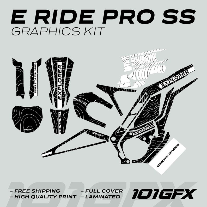 E Ride Pro SS Graphics Kit EXPLORER Black White Decals Stickers ...