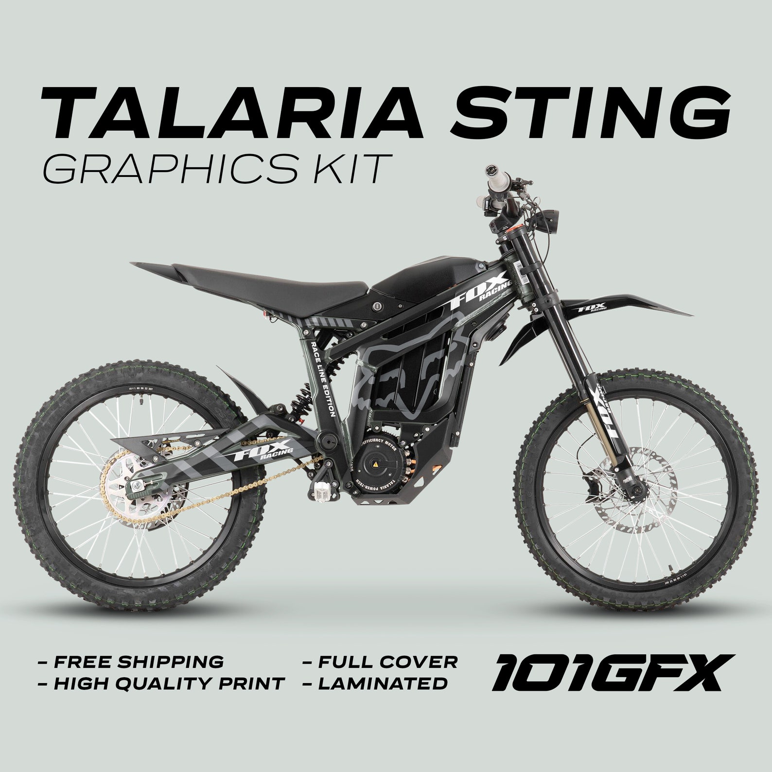 Talaria Sting R Graphics Kit FOX Raceline BLACK GREY Decals Stickers ...
