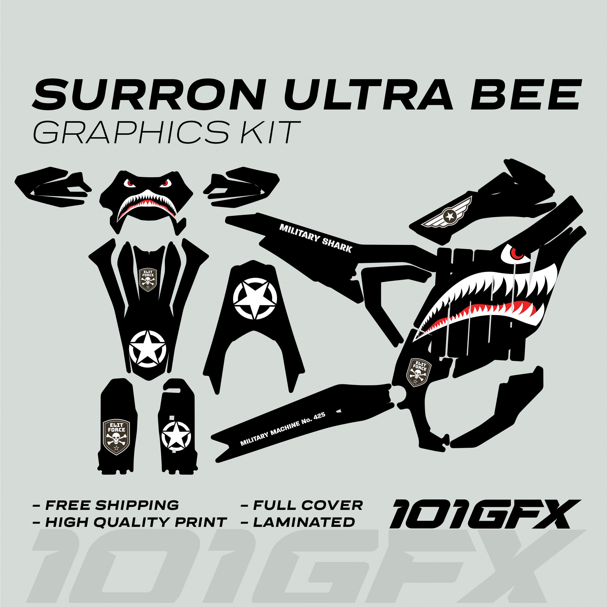 Surron Ultra Bee Graphics Kit MILITARY SHARK BLACK Army Camouflage ...