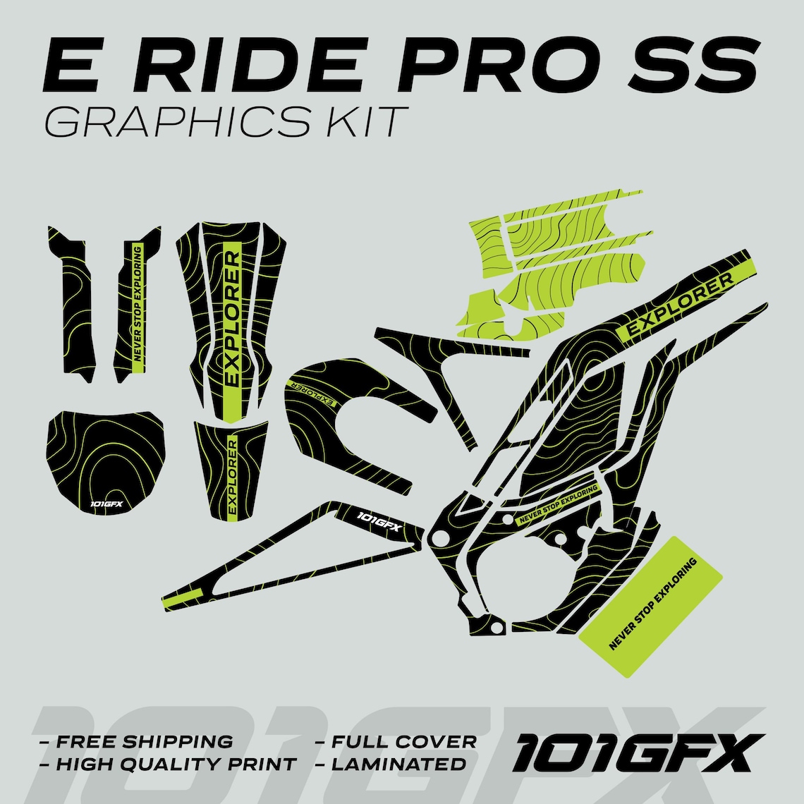 E Ride Pro SS Graphics Kit EXPLORER Black Green Decals Stickers ...
