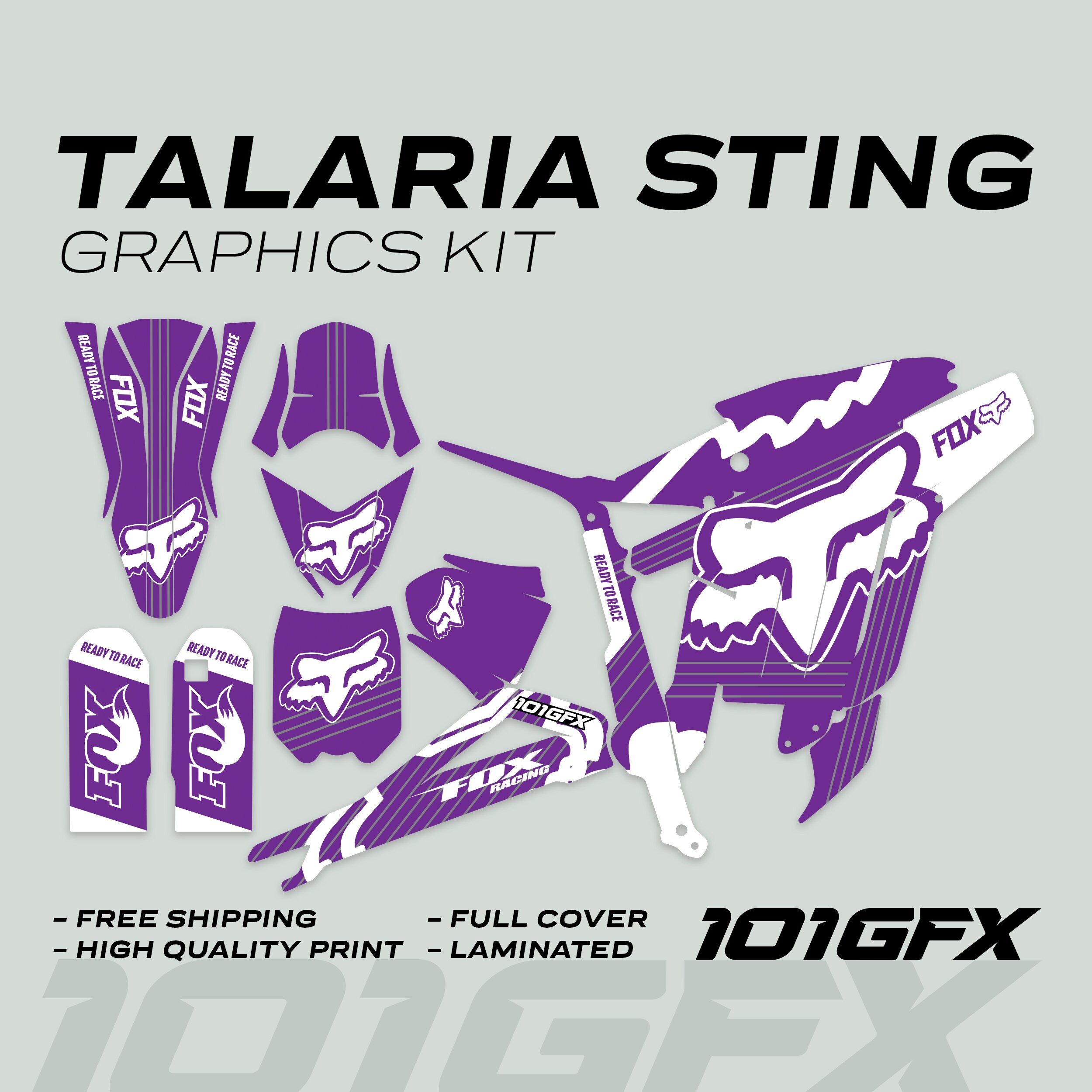Talaria Sting R Graphics Kit FOX STRIPES Purple White Decals Stickers ...