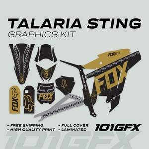 Talaria Sting MX3 MX4 Graphics Kit FOX DUST Black GOLD Decals Stickers ...