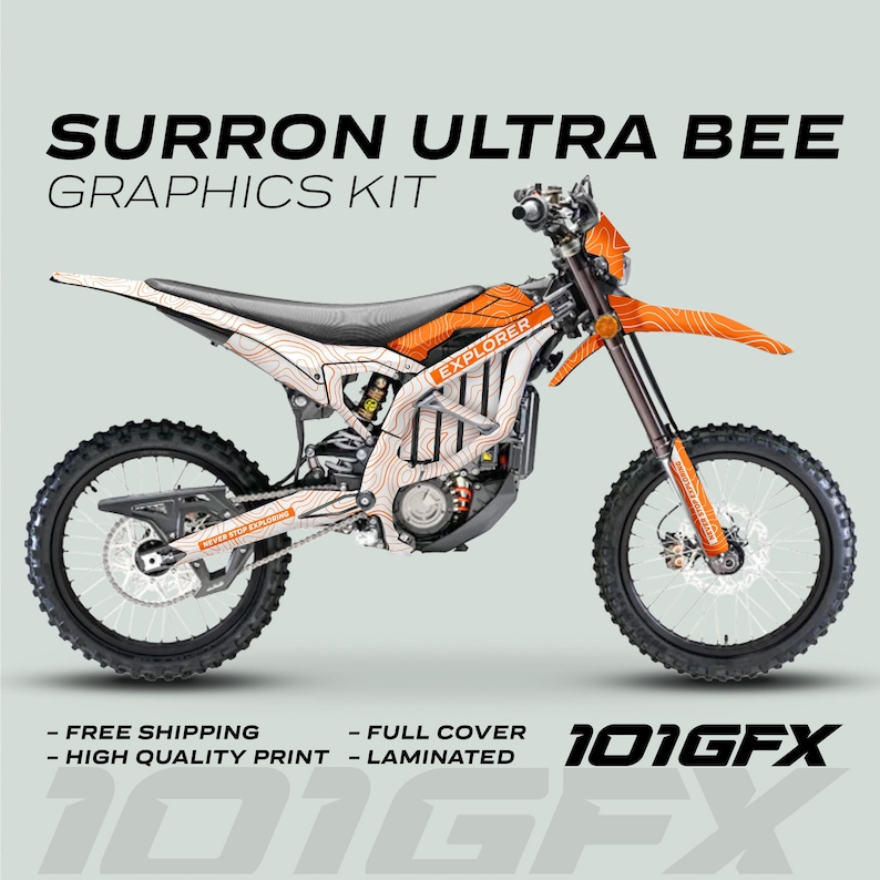 Surron Ultra Bee Graphics Kit EXPLORER WHITE ORANGE Explore Altitude ...