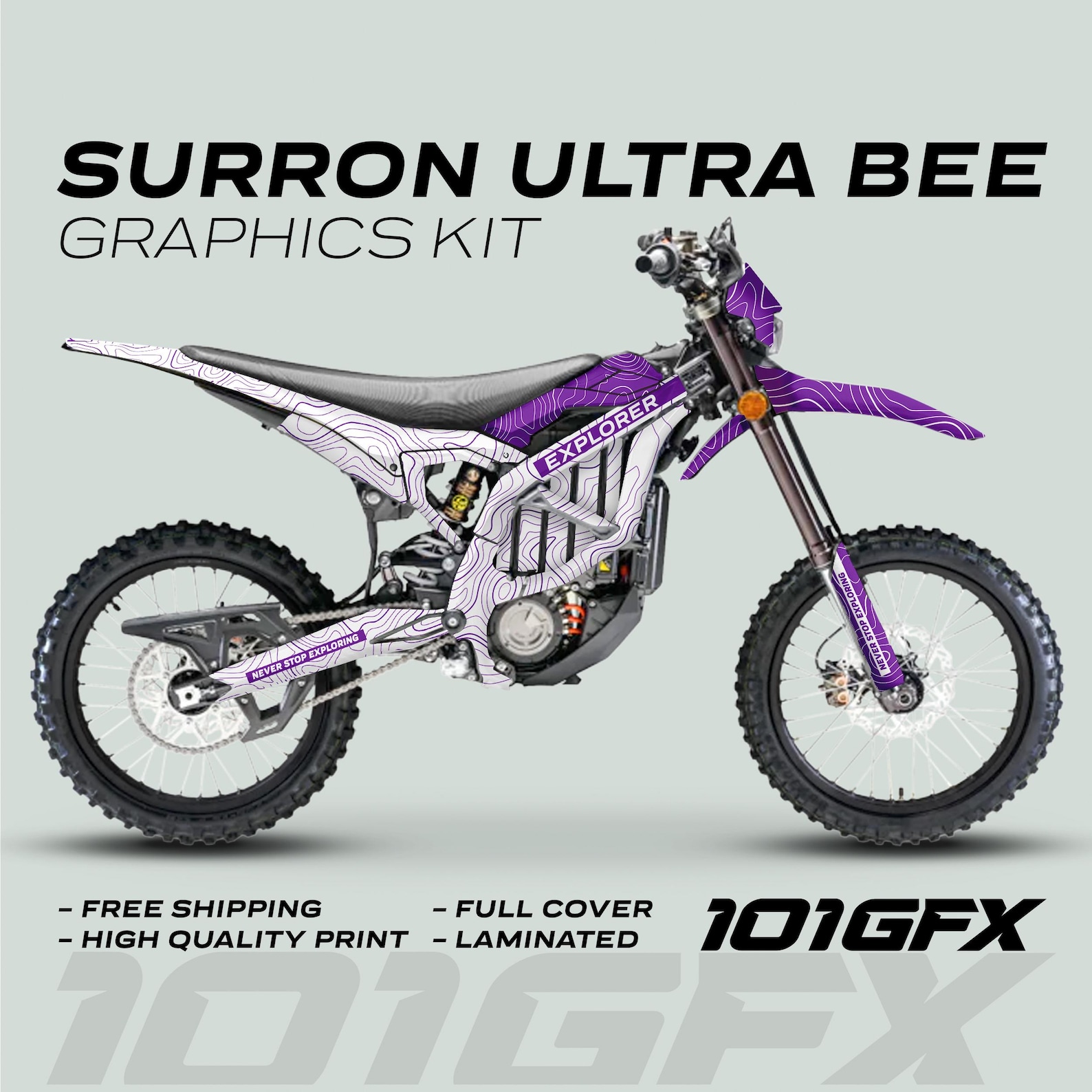 Surron Ultra Bee Graphics Kit EXPLORER WHITE PURPLE Explore Altitude ...