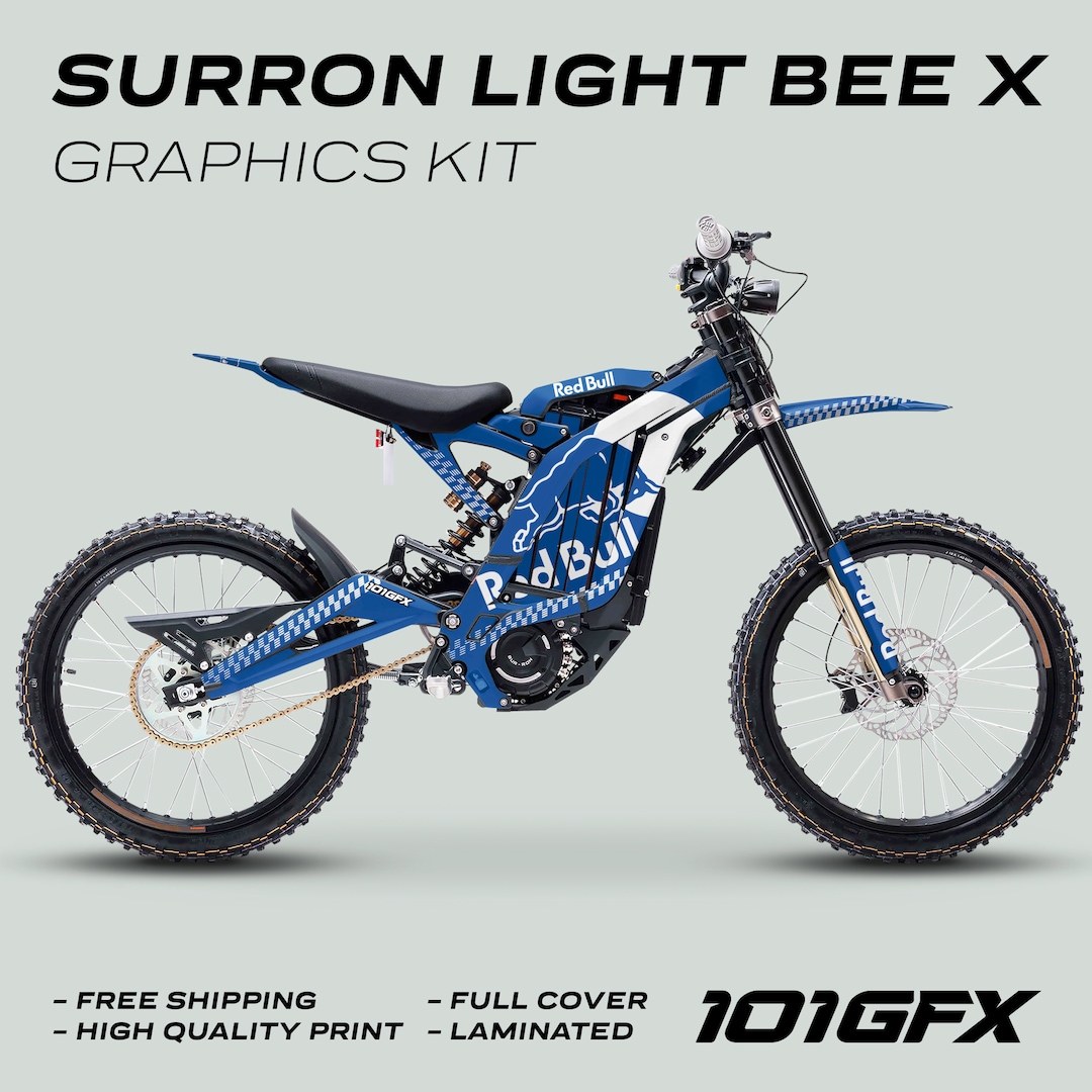 Surron Light Bee X Graphics Kit R BULL MONO BLUE White Decals Stickers ...