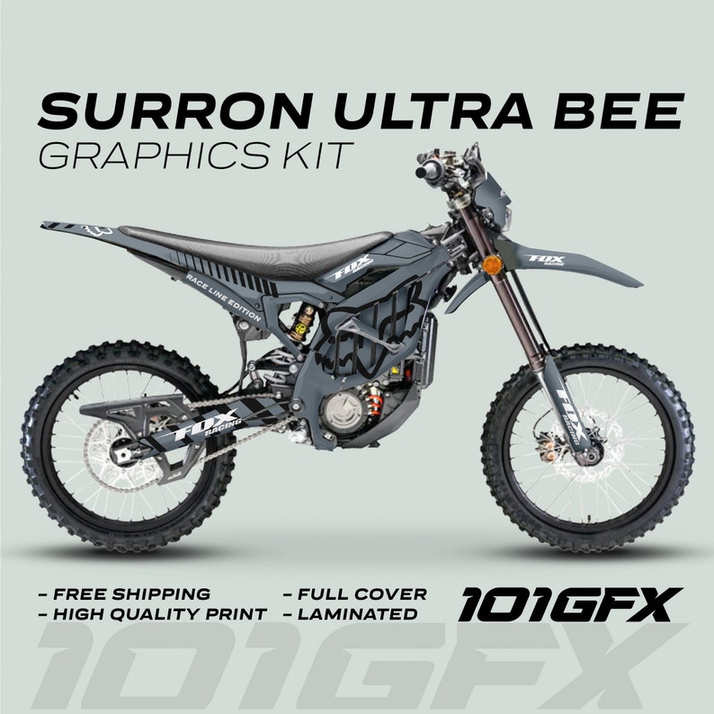 Surron Ultra Bee Graphics Kit FOX RACE LINE Grey Black Decals Stickers ...