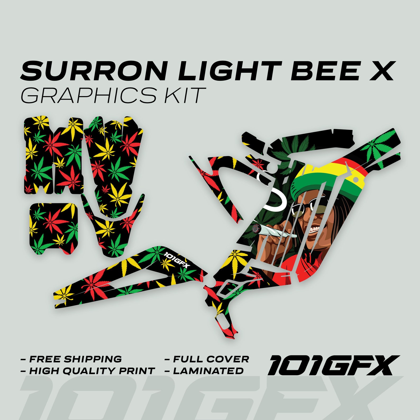 Sur Ron Light Bee X Graphics Kit 420 RASTA Stickers Cannabis Style ...