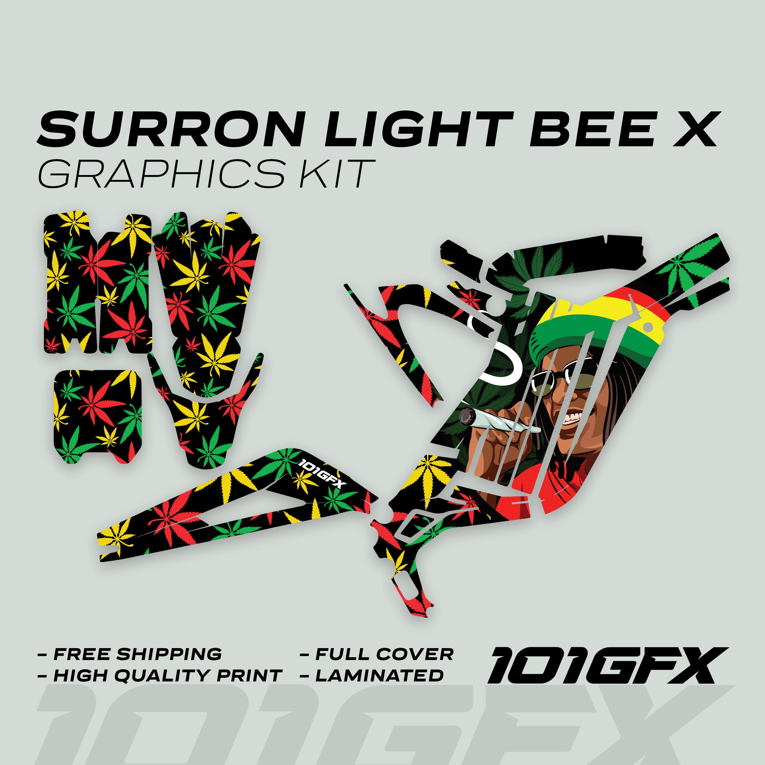 Sur Ron Light Bee X Graphics Kit 420 RASTA Stickers Cannabis Style ...