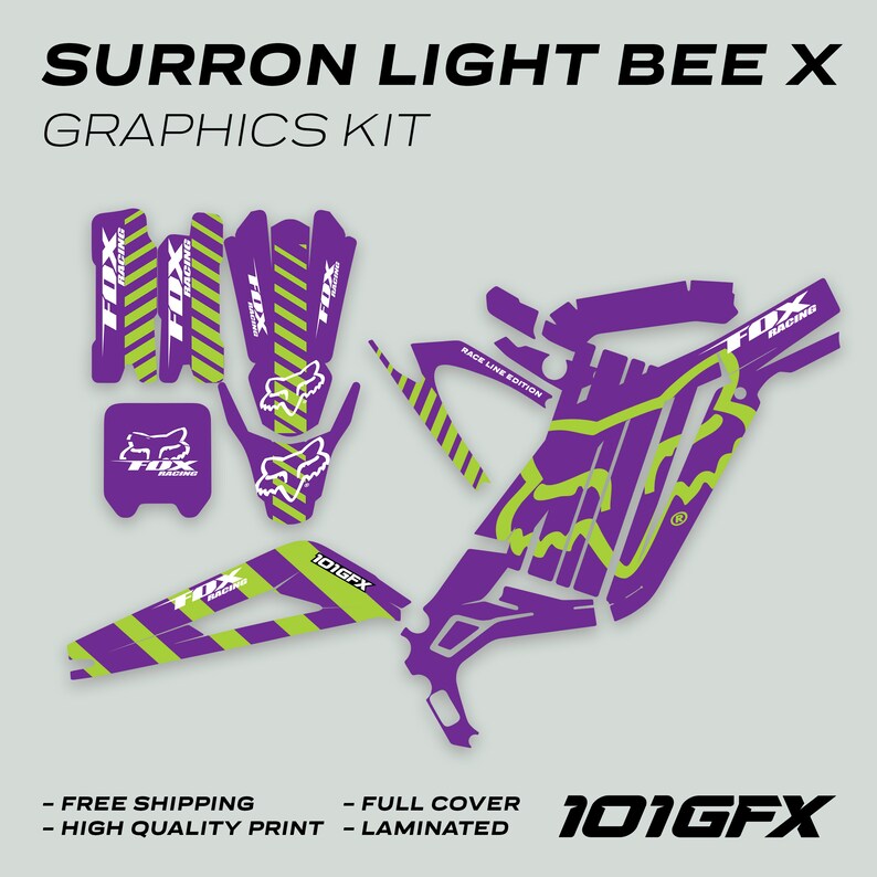 Surron Light Bee X Graphics Kit FOX RACE LINE Purple Green Decals ...